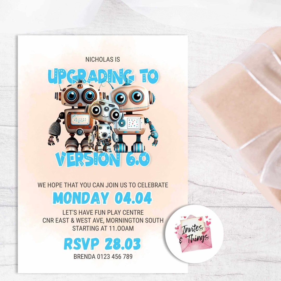 Robot Birthday Invitation Editable Robot Party Invitation Robot ...