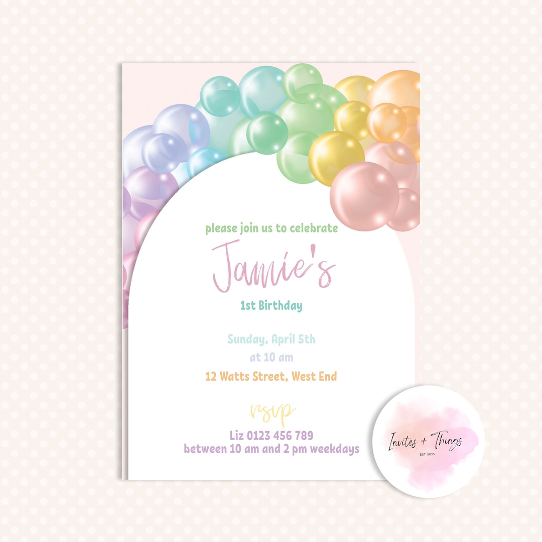 Editable Rainbow Birthday Party Invitation DIY Birthday Invitation ...