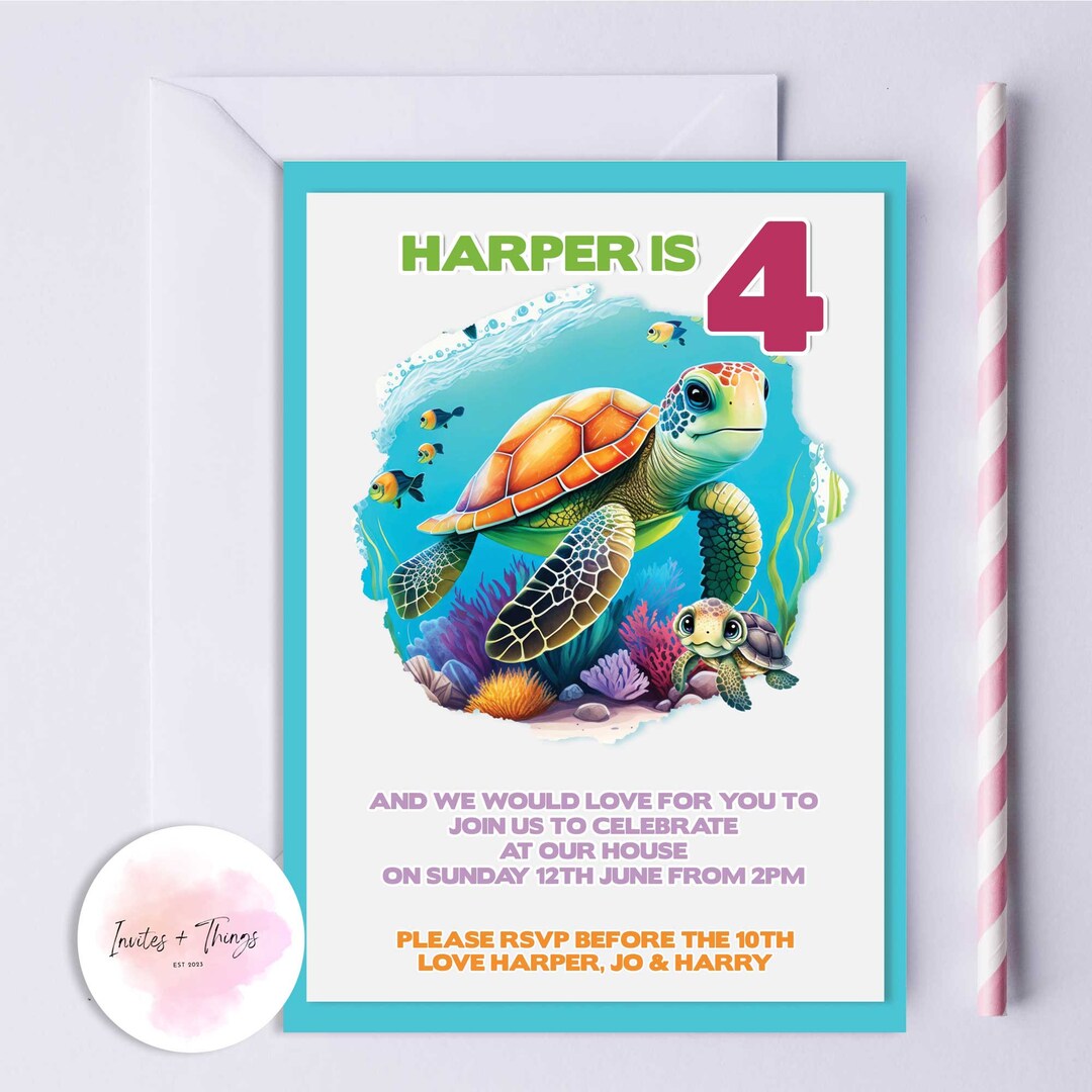 Turtle Birthday Party Invitation Editable Under the Sea Party ...