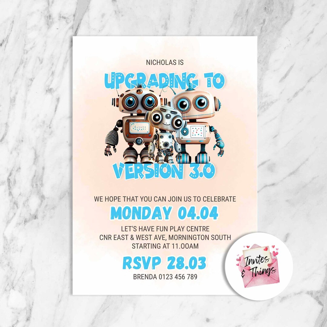 Robot Birthday Invitation Editable Robot Party Invitation Robot ...