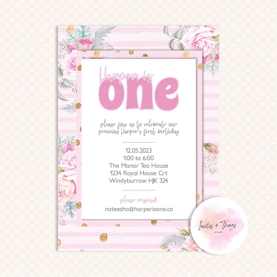 Pink Floral Themed Birthday Party Invitation DIY Birthday Pink Floral ...