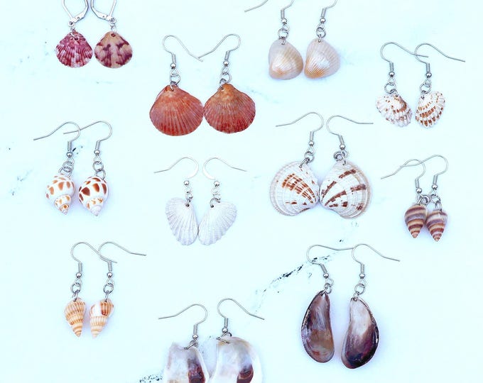 Seashell Earrings, Florida Shells Beach Jewelry, Scallop Shell Calico ...