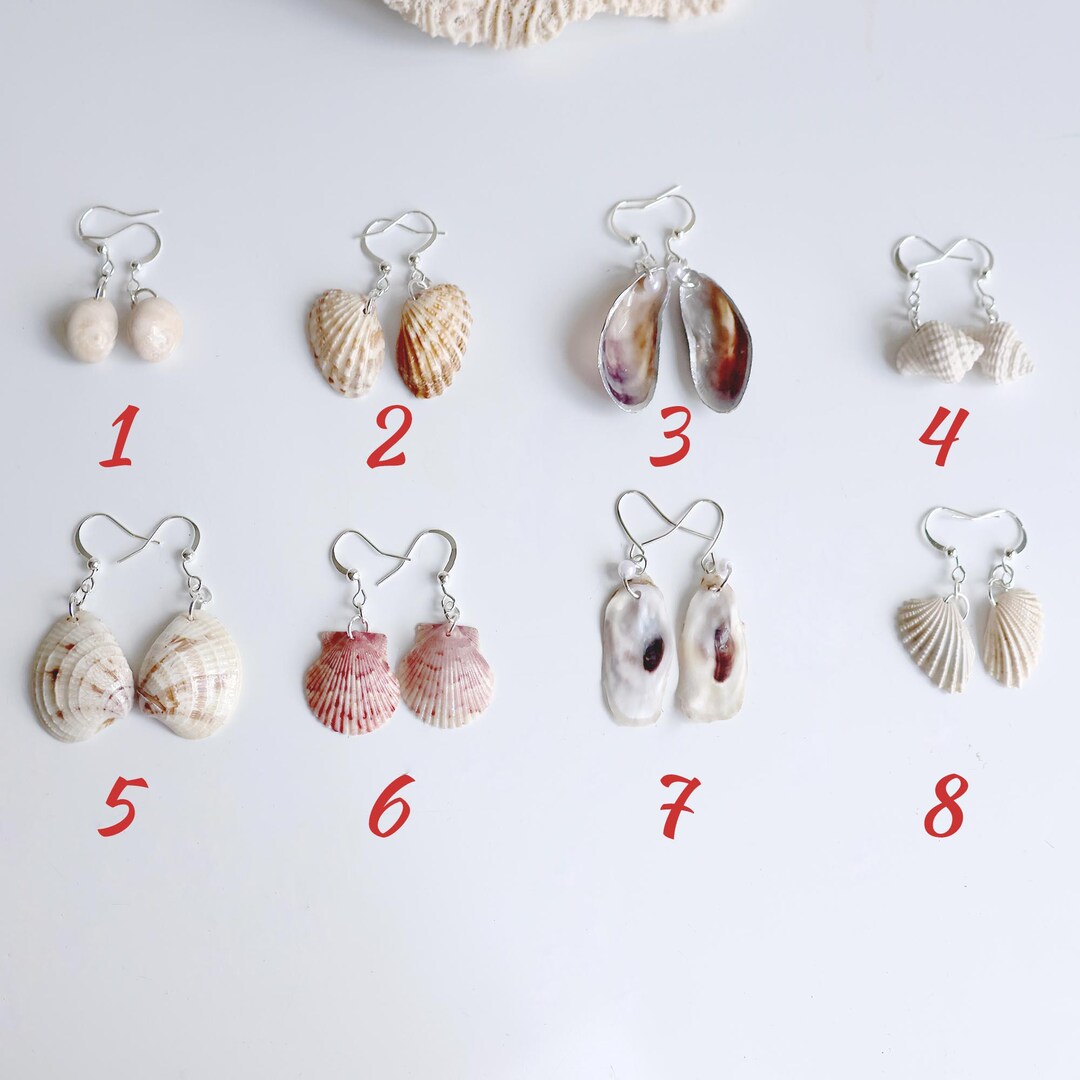 Seashell Earrings, Florida Shells Beach Jewelry, Scallop Shell Calico ...