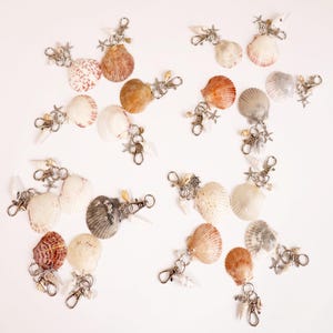 Calico Shell Keychain, Sea Scallop Keyring, Sea Lovers Gift, Handmade Seashell Keychain, Ocean ...
