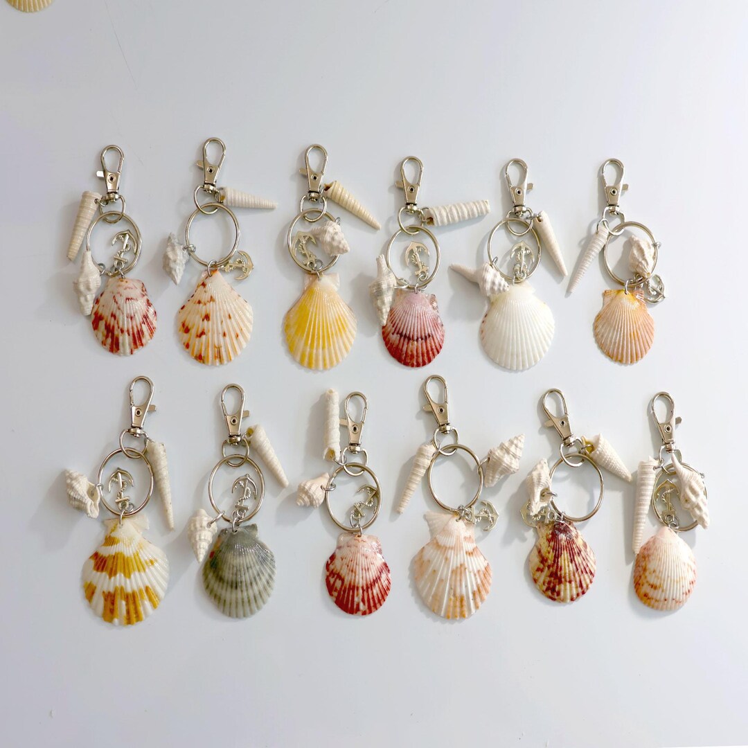 Calico Shell Keychain, Sea Scallop Keyring, Sea Lovers Gift, Handmade ...