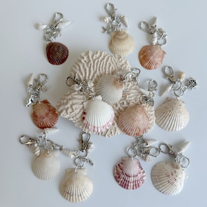 Calico Shell Keychain, Sea Scallop Keyring, Sea Lovers Gift, Handmade Seashell Keychain, Ocean ...