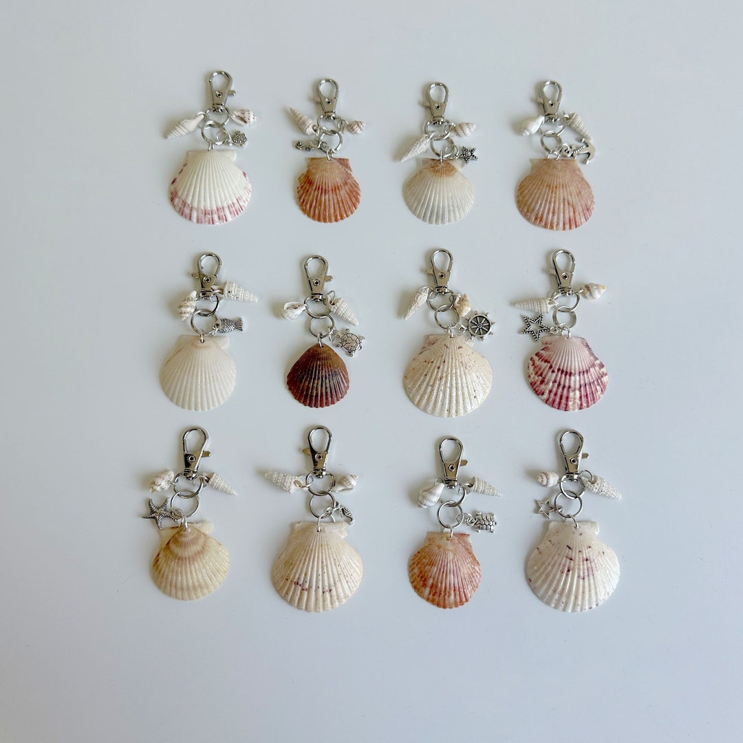Calico Shell Keychain, Sea Scallop Keyring, Sea Lovers Gift, Handmade ...