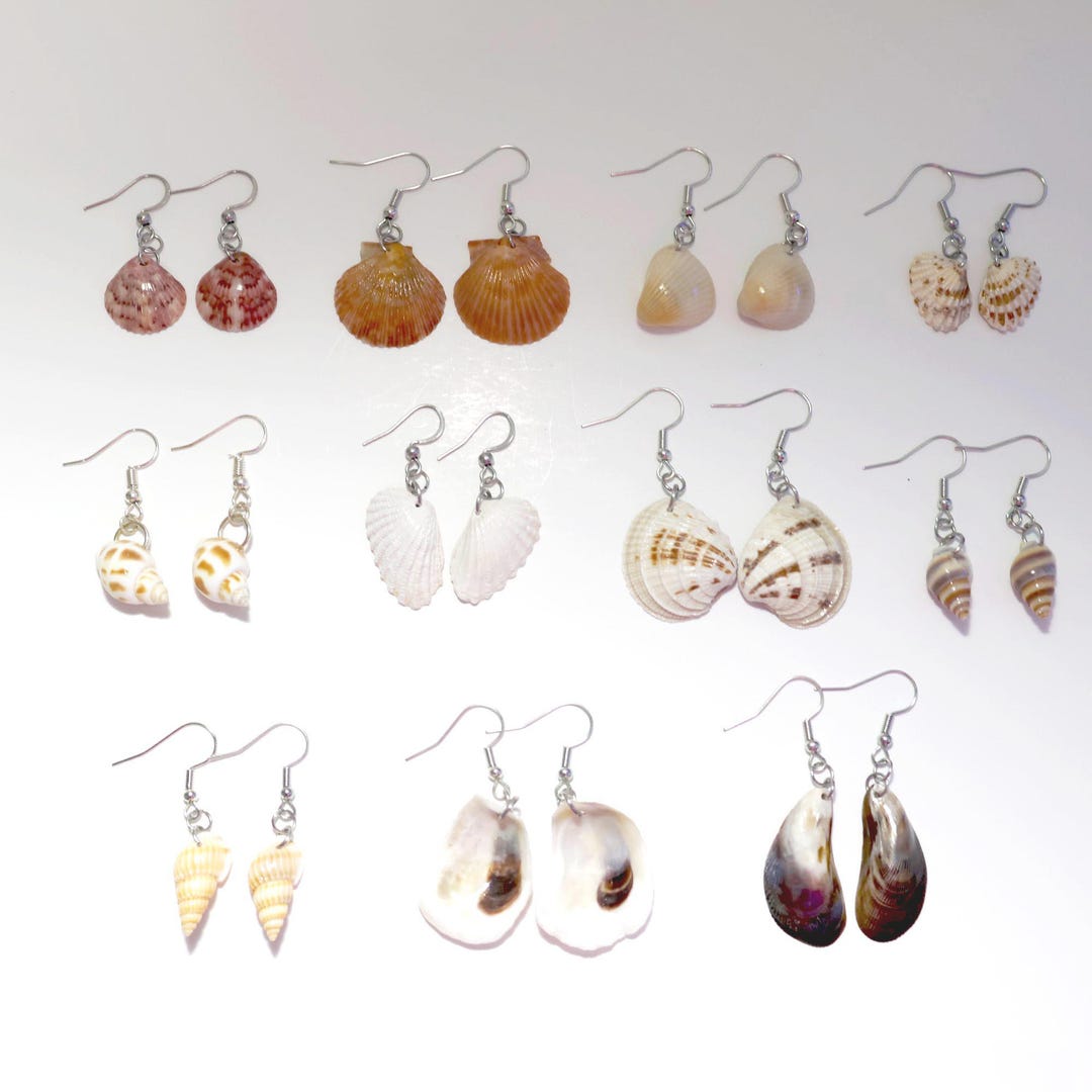 Seashell Earrings, Florida Shells Beach Jewelry, Scallop Shell Calico ...