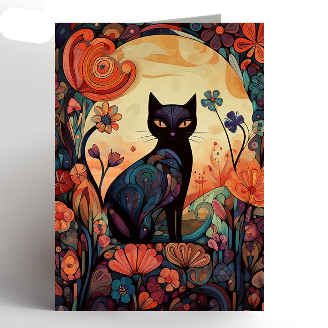 Cat Birthday Card, Cat Owner Card, Cat Lover Card, Cute Cat Card, Black ...