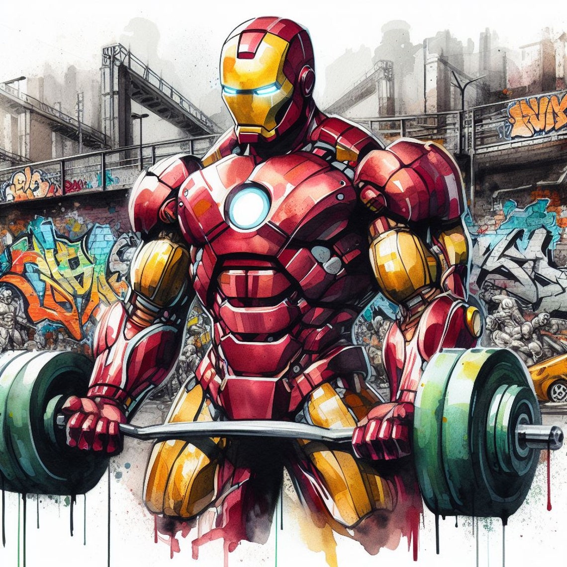 Strength Building Weight Lifting Power Lifting 5 Image Paint Dripping ...