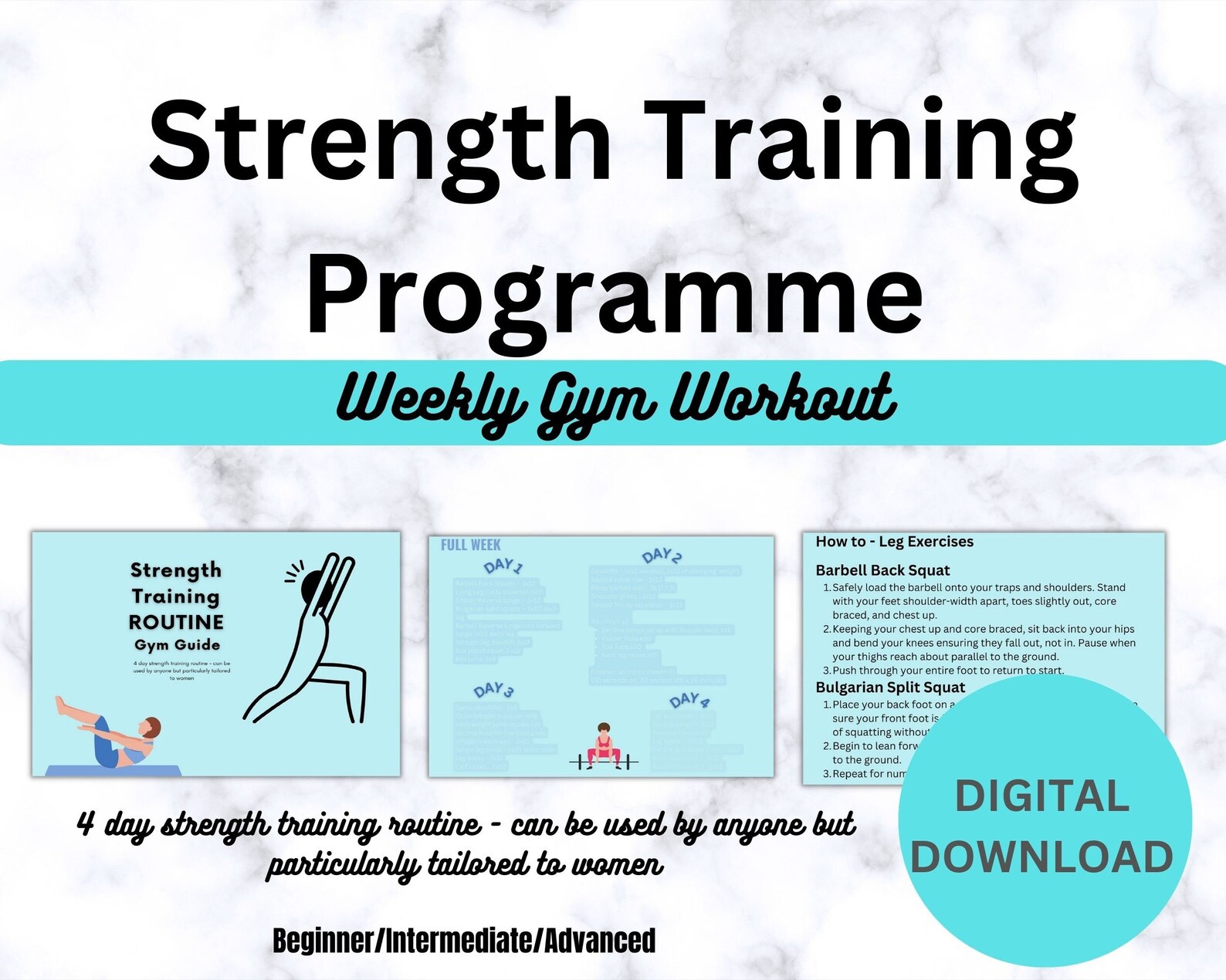 12 Week Strength/weight Training Workout Plan for Gym-for Women 4 Days ...