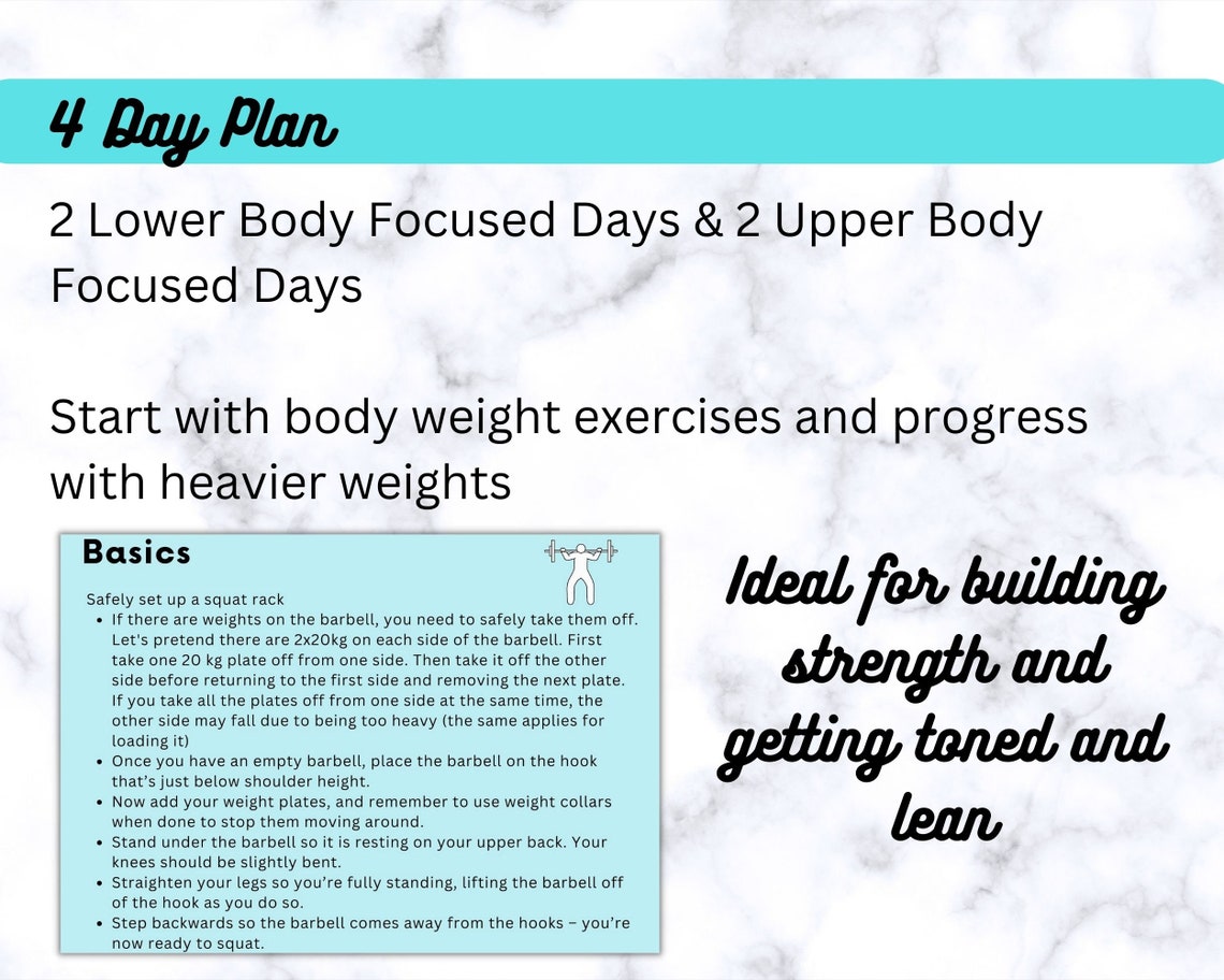 12 Week Strength/weight Training Workout Plan for Gym-for Women 4 Days ...