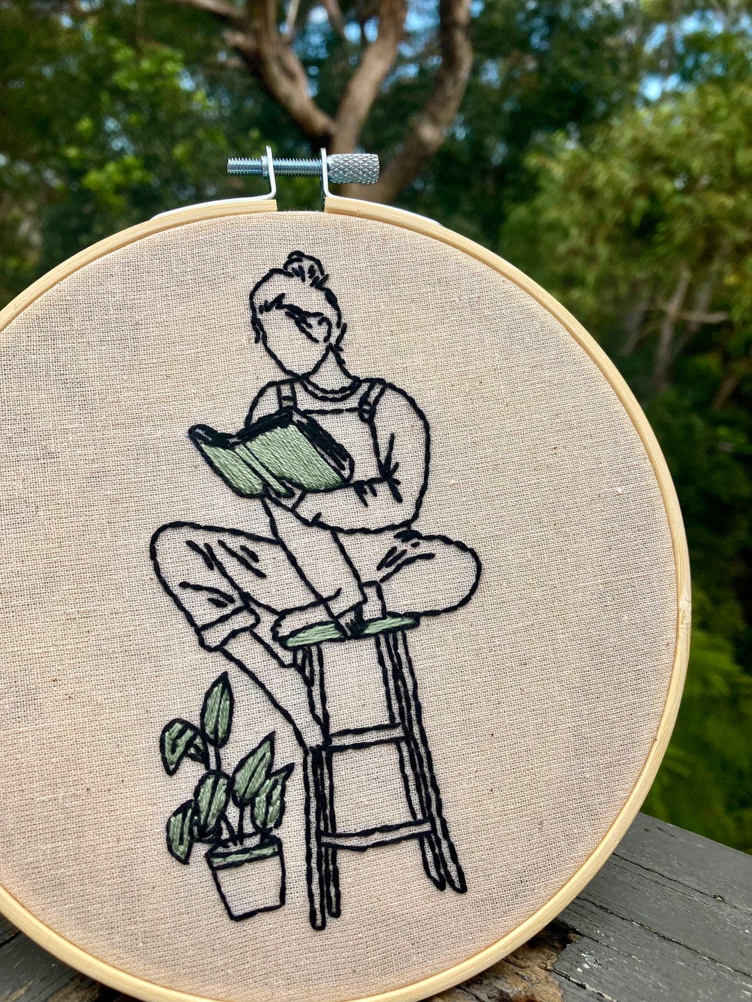 Girl Reading Embroidery - Etsy
