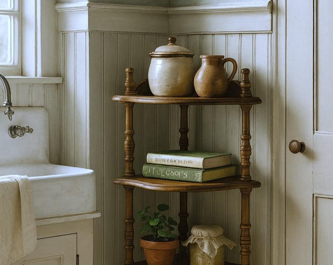 Antique Wooden Corner Shelf – 3 Tier Wood Corner Stand – French Rustic ...
