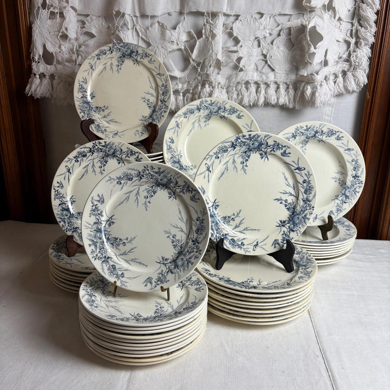 Beautiful Creil Montereau Ironstone Plates, Linotte Pattern, in Blue ...