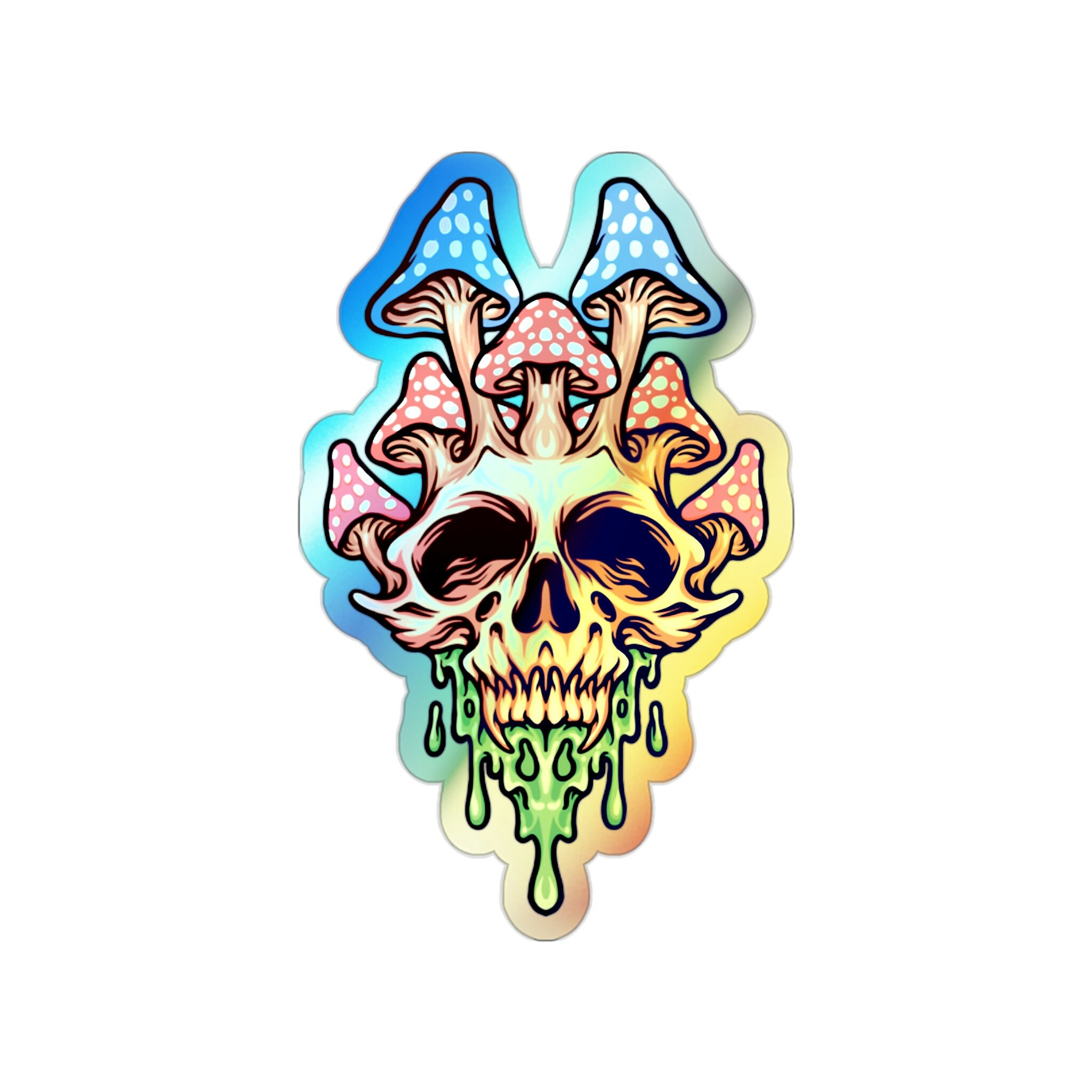 Holographic Fungus Skull Psychedelic Melt Sticker, Trippy Gifts, Trippy ...