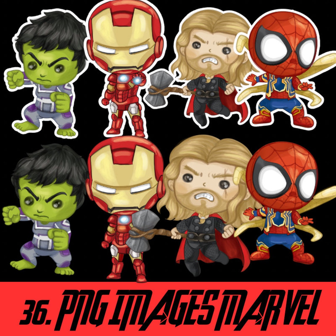 36 Clipart Vector Bundle Superhero Chibi Superhero Design Marvel PNG ...