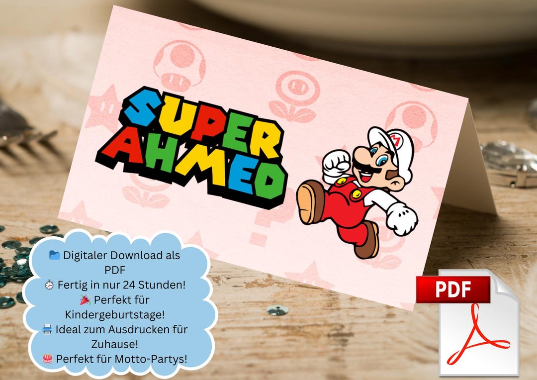 Super Mario Place Cards Personalized for Children's Birthdays Unique ...