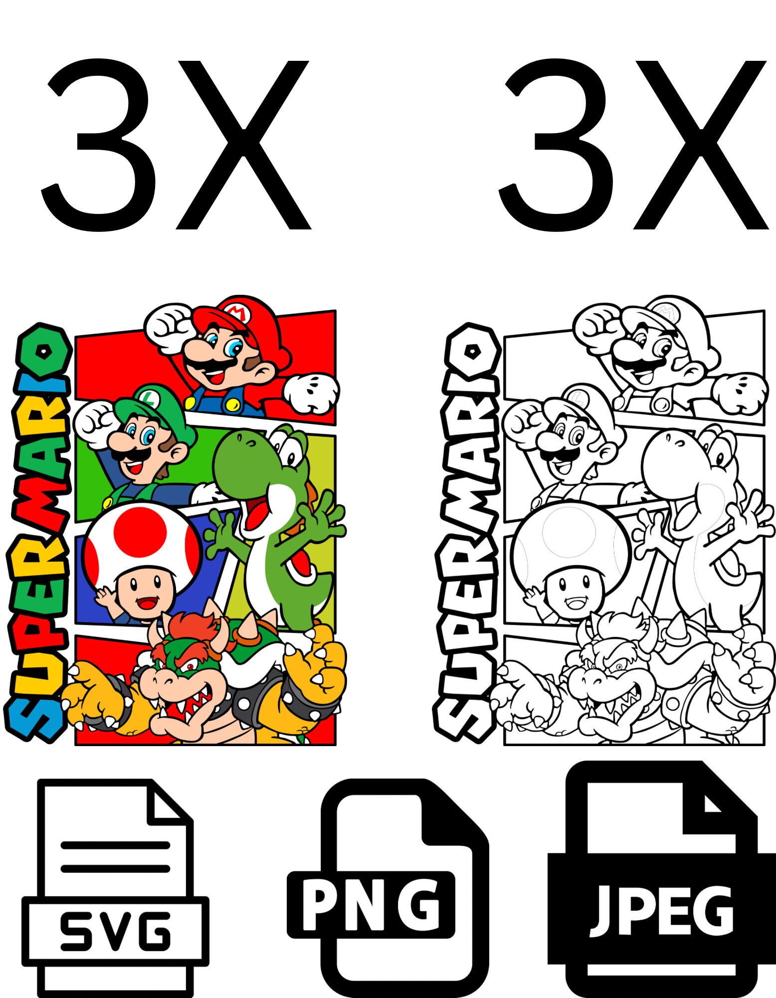 Super Mario Bros Bundle SVG, Mario Poster, Cut Files, T-shirt Design ...