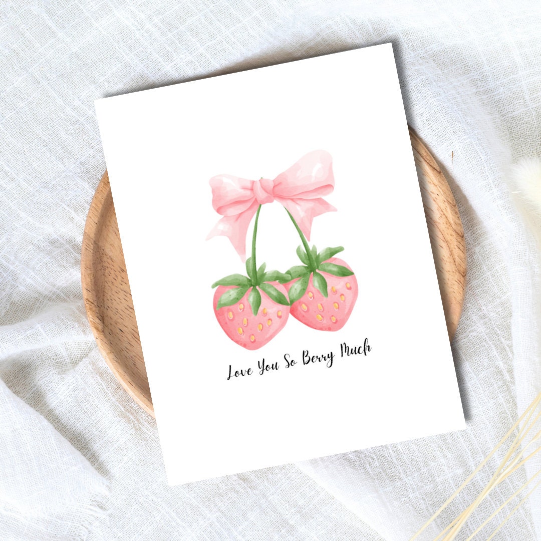 Love You so Berry Much Card | Cute Love Card | Bestie Strawberry Card ...