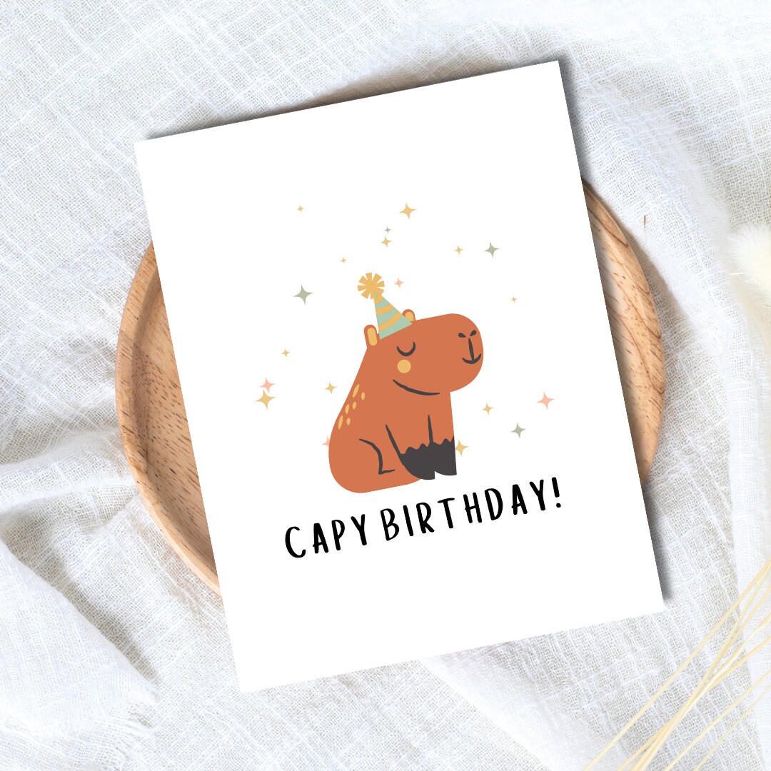 Capy Birthday Party Capybara Greetings Card | Animal Funny Punny ...