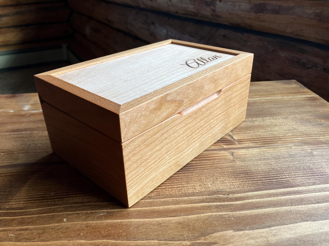 Custom Wood Hinge Box, Engraved Valet Box, Walnut Keepsake Box, Cherry ...