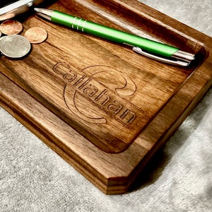 Father's Day Desk Organizer Wood Catchall Tray Engraved Wooden Valet ...