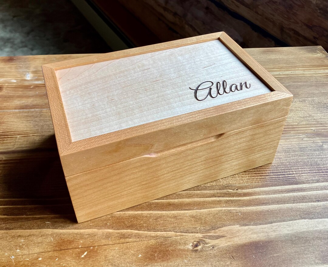 Custom Wood Hinge Box, Engraved Valet Box, Walnut Keepsake Box, Wood ...