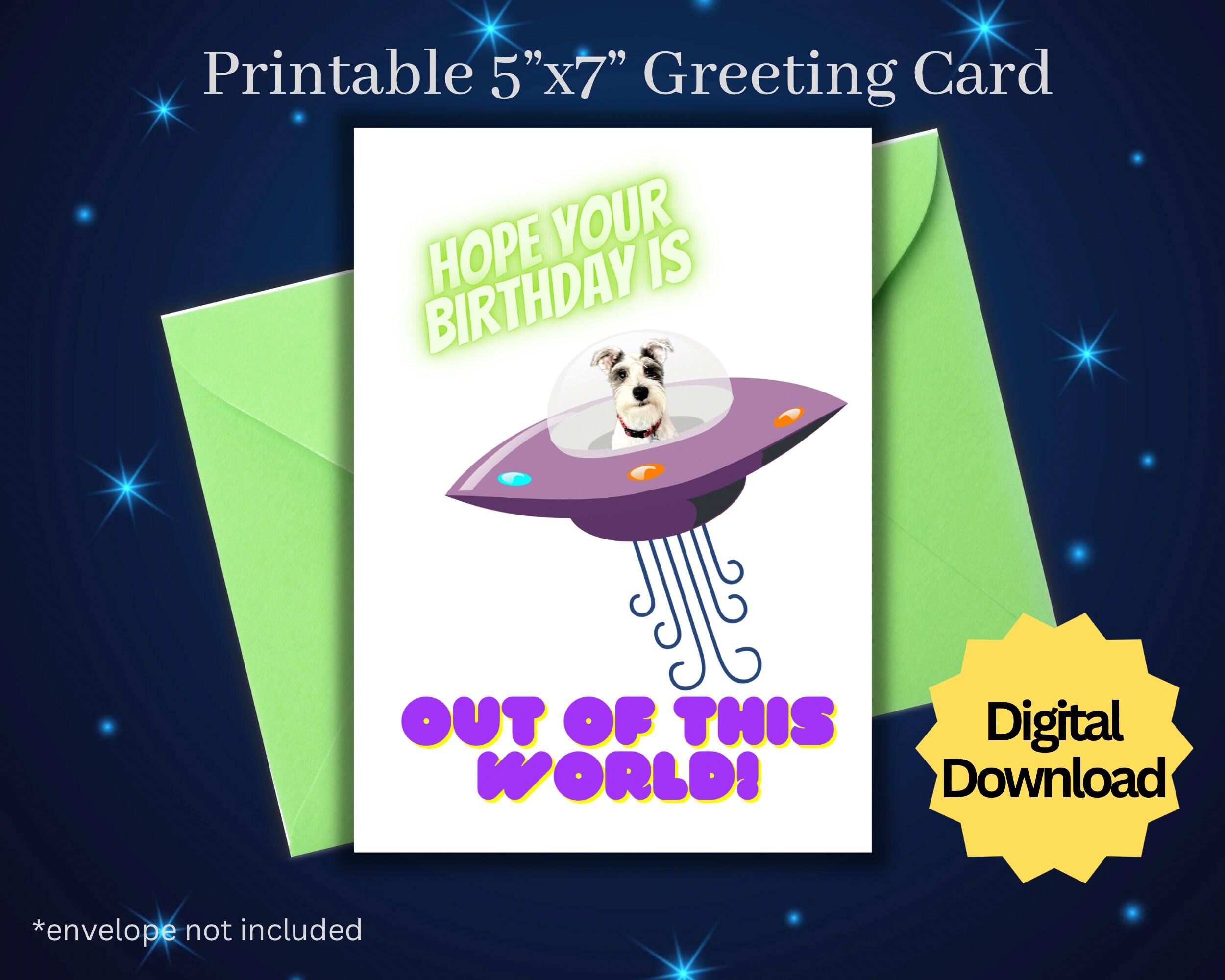 Printable 5x7 Card Winston in Space Happy Birthday - Etsy