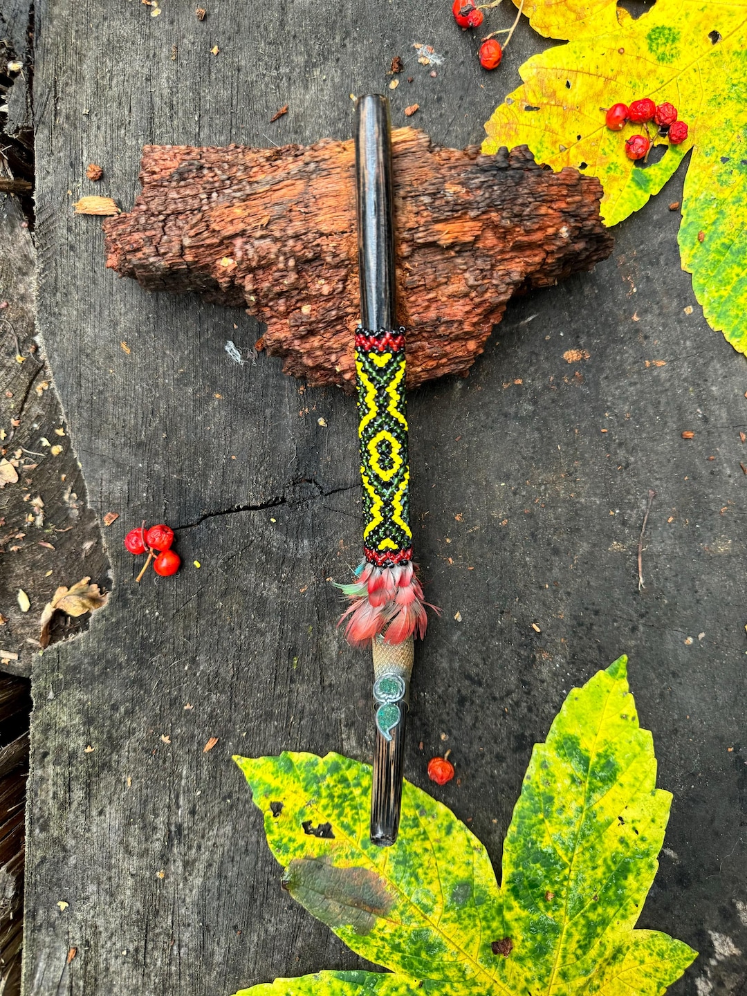 Handcrafted Amazonian Tepi Pipe With Beadwork and Feathers - Etsy