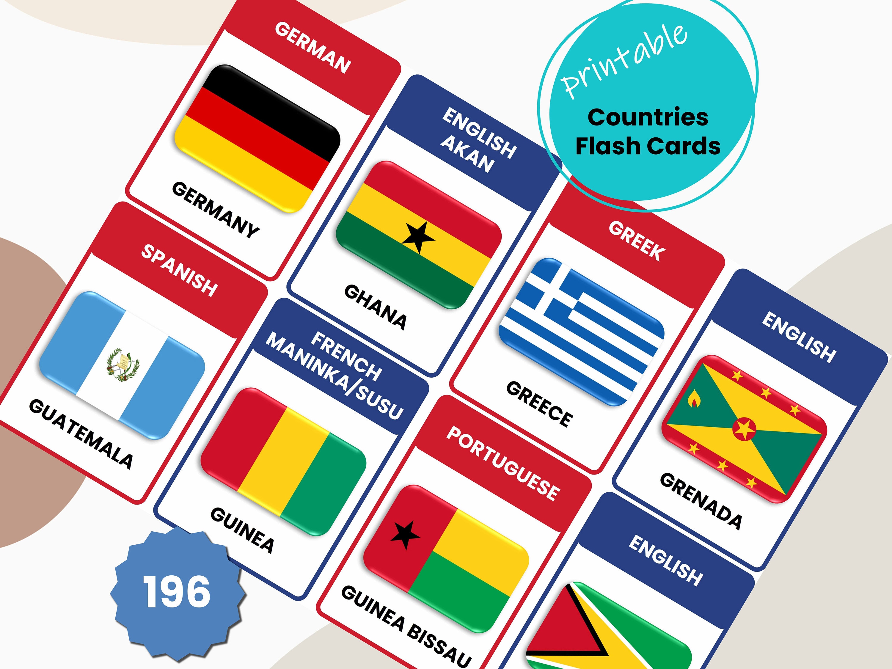 196 Countries Flags Flashcards and Languages Multiple Country - Etsy