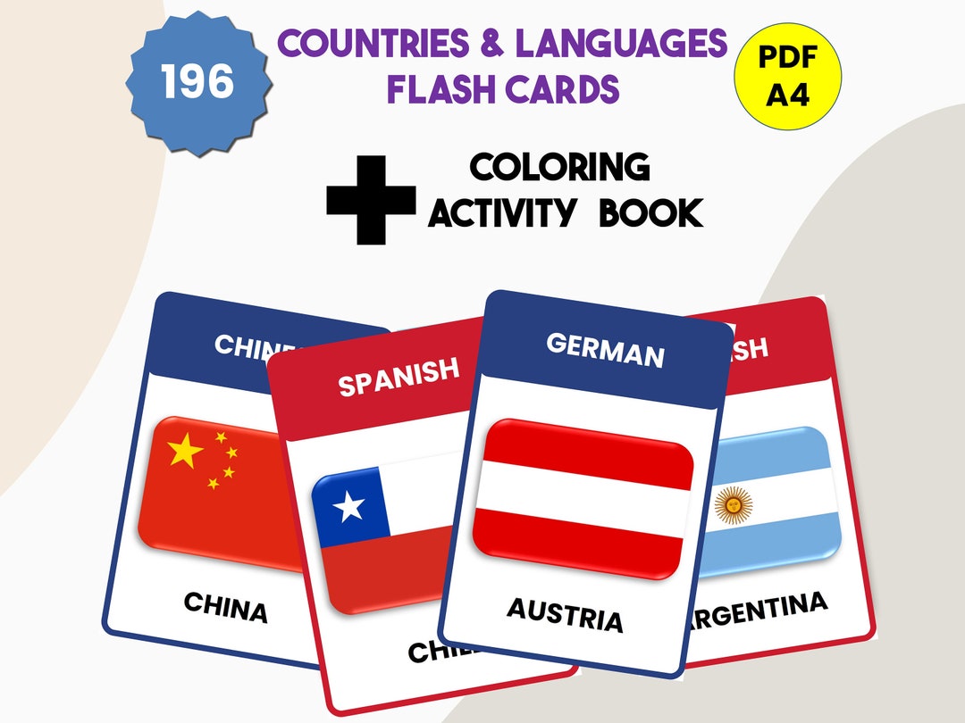 196 Countries Flags Flashcards and Languages Multiple Country - Etsy