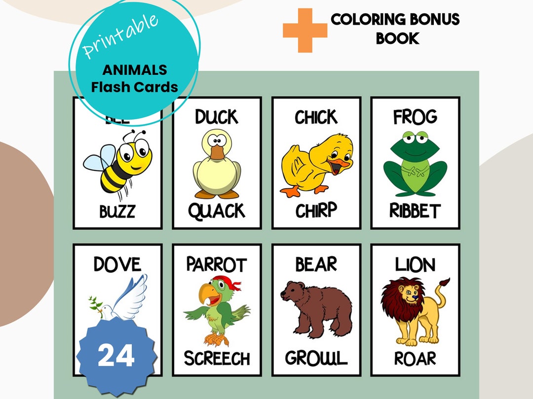 24 Animals Sounds Flashcards Multiple Design Animals Sounds - Etsy