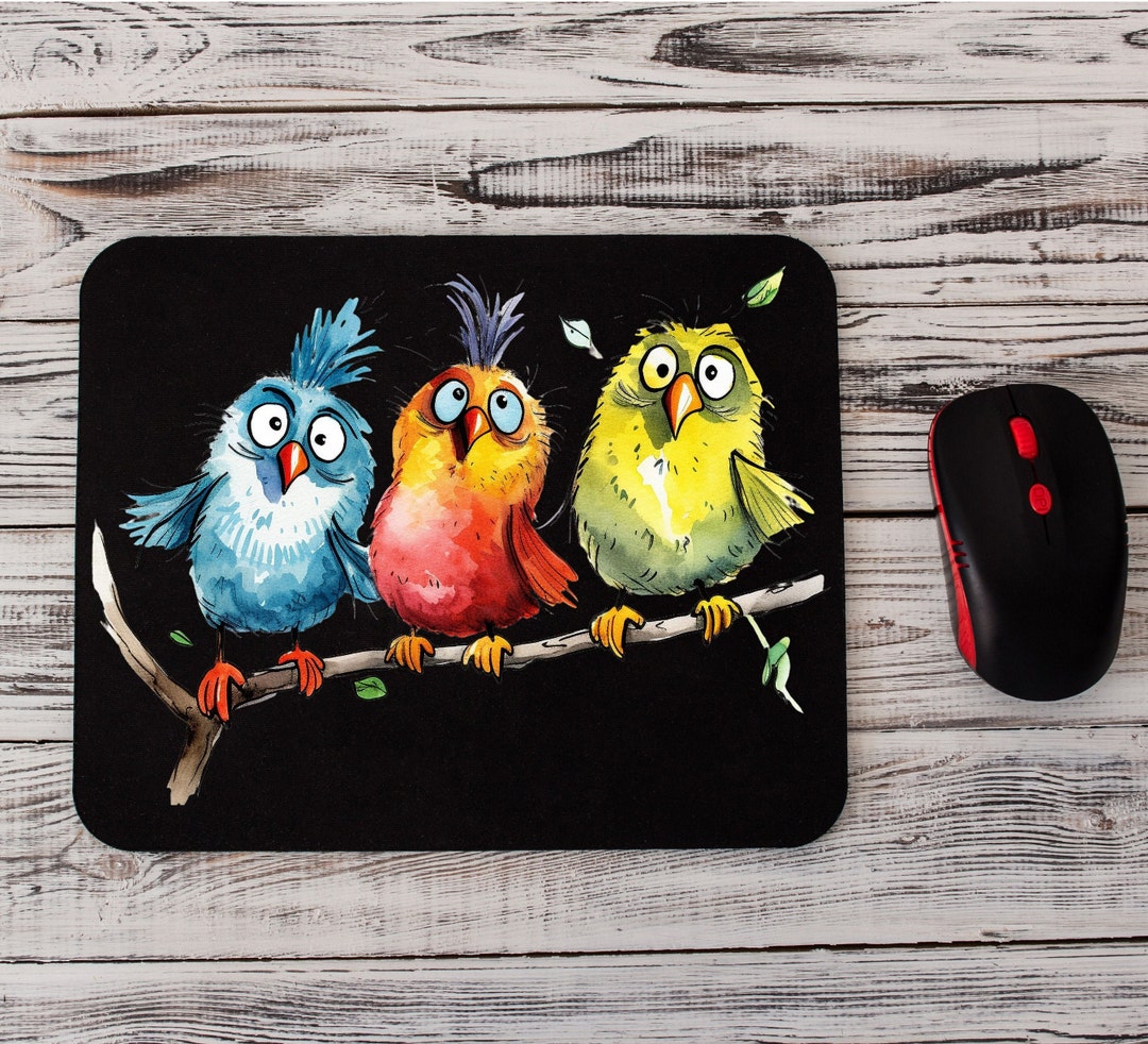 Funny Birds Gift,mouse Mat, Birds on Branch Mouse Pads, Watercolour ...