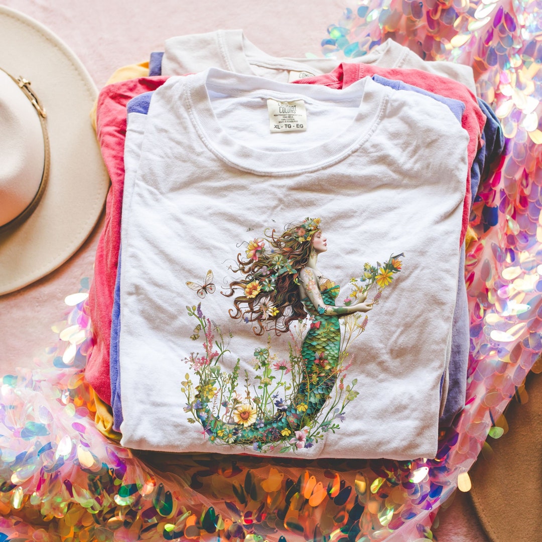 Wildflower Mermaid T-shirt: Comfort Colors Tee, Boho Beachcore - Etsy
