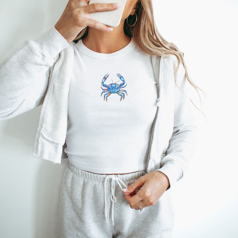 Blue Crab Y2K Baby Tee, Mermaidcore Shirt, 90s Baby Tee, Downtown ...