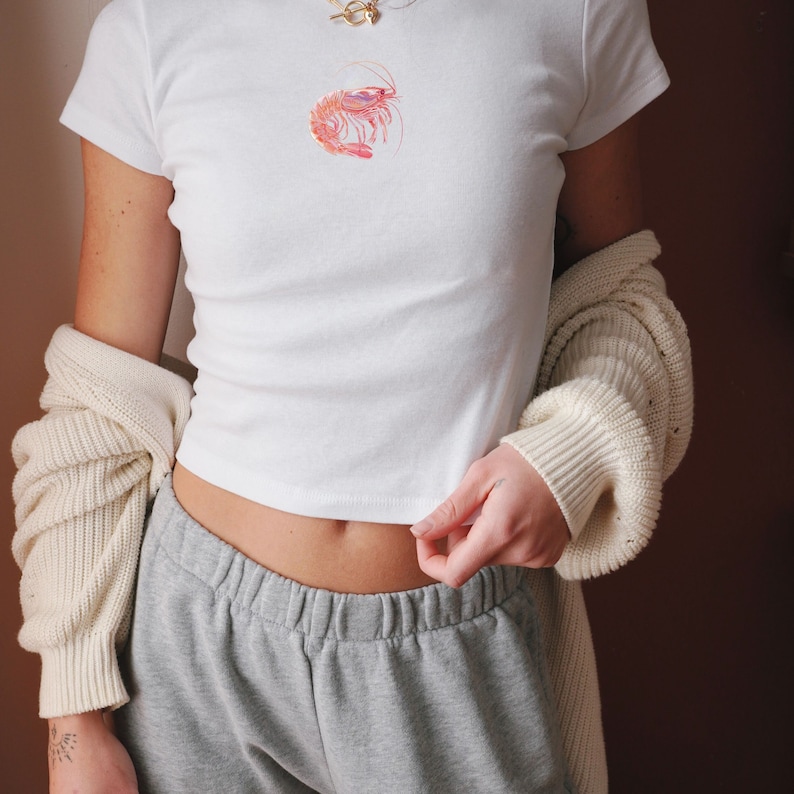 Shrimp 90s Y2K Baby Tee Collage Aesthetic Ocean Fish Baby Tee Coastal ...