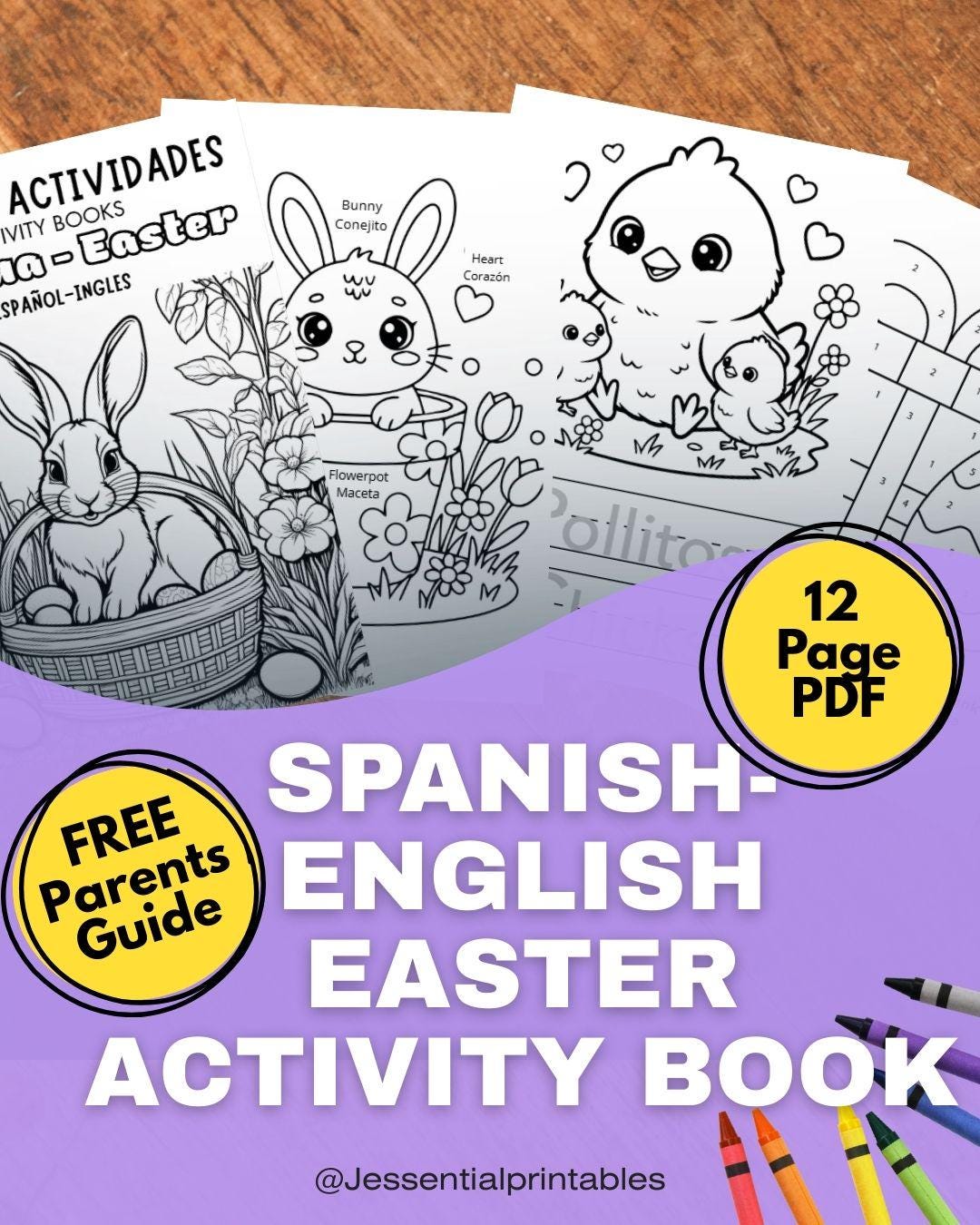 Bilingual Easter Activity Book, Spanish English Coloring Pages PDF ...
