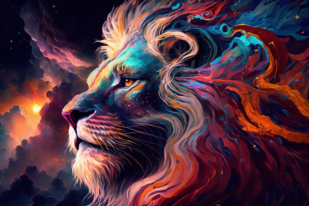 Cosmic Lion Otherwordly Digital Wallpaper | AI Generated | Instant ...