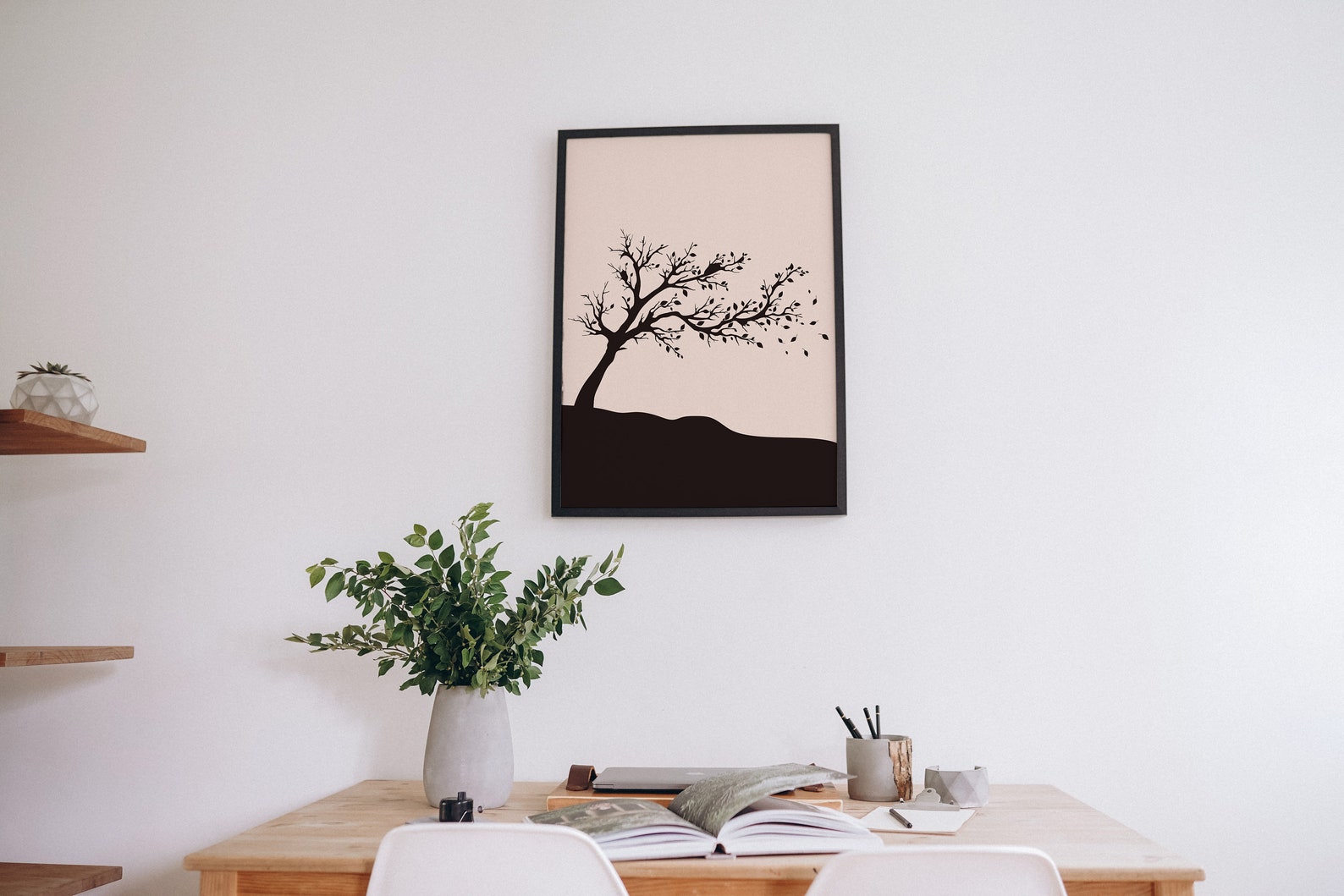 Black Fall Tree Art, Minimalist Line Drawing Wall Decor, Black Wall Art ...