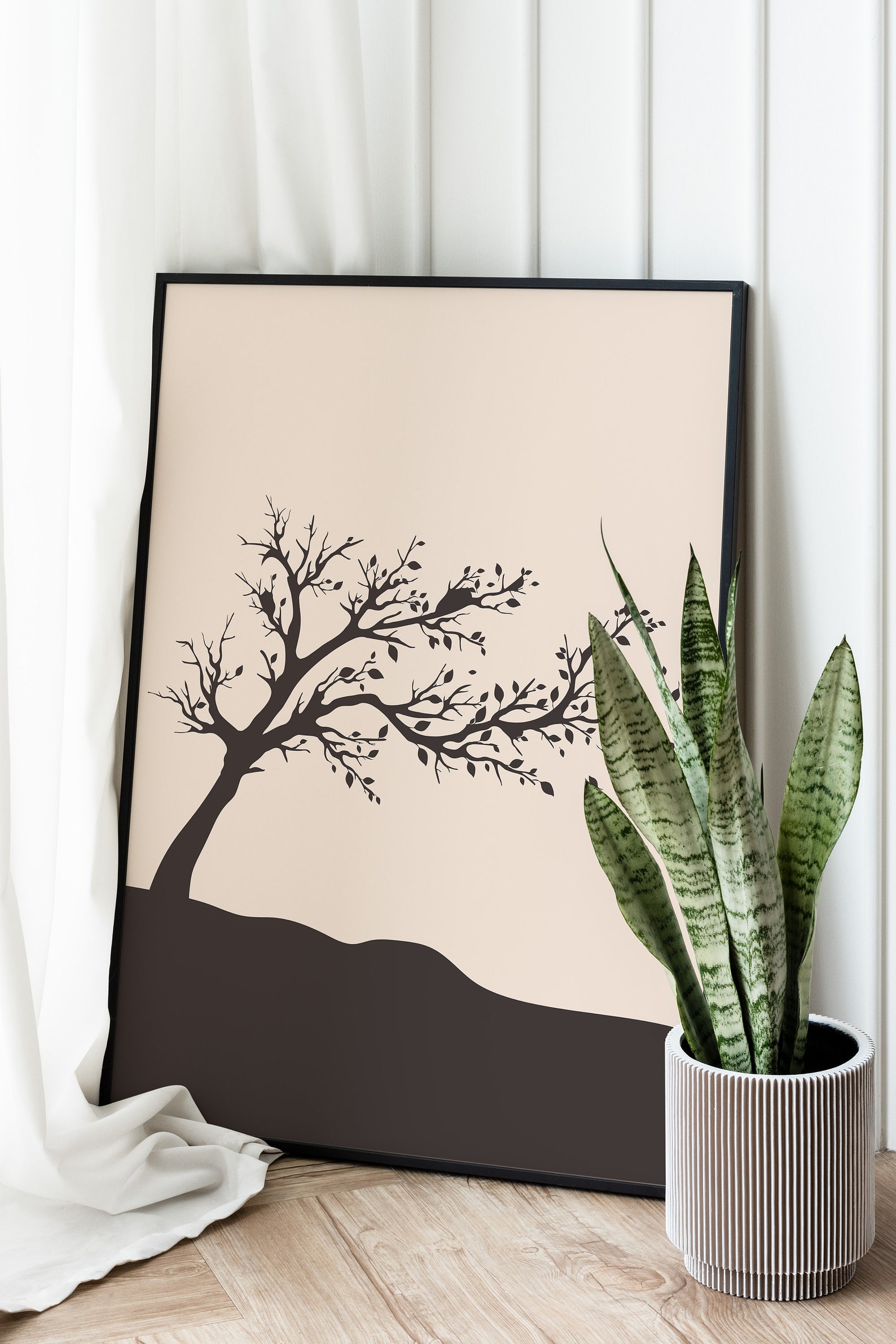 Black Fall Tree Art, Minimalist Line Drawing Wall Decor, Black Wall Art ...