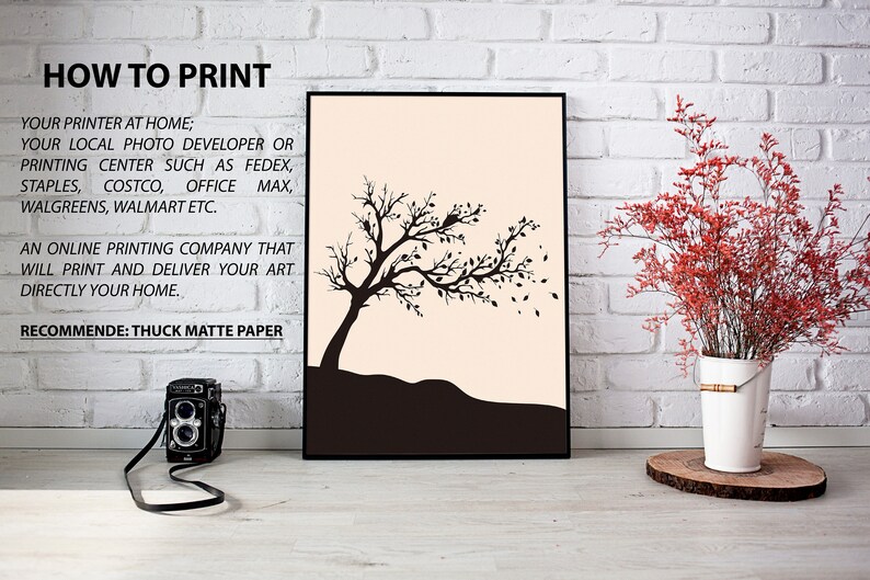 Black Fall Tree Art, Minimalist Line Drawing Wall Decor, Black Wall Art ...