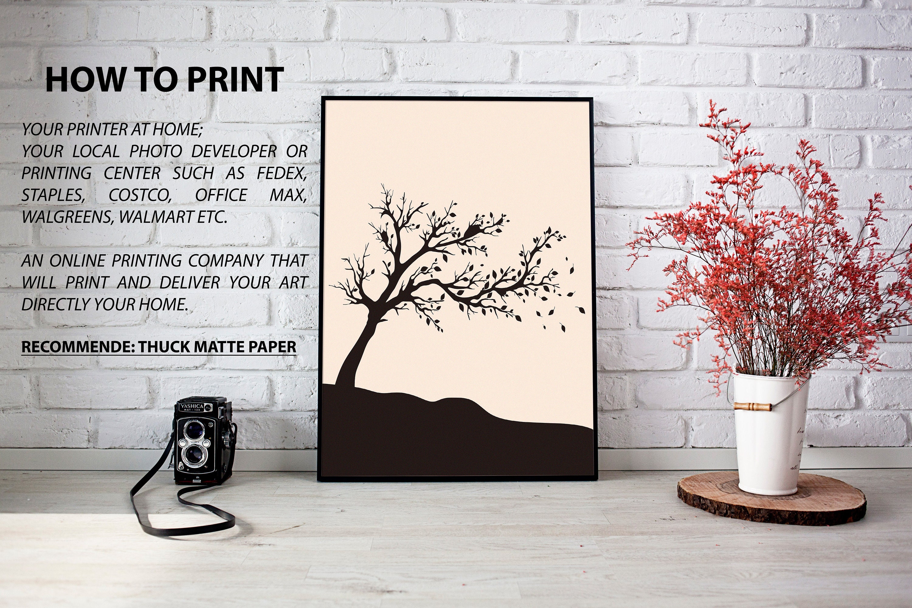 Black Fall Tree Art, Minimalist Line Drawing Wall Decor, Black Wall Art ...