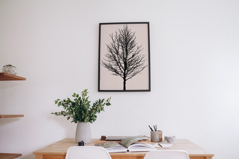 Minimalist Black and White Tree Art, Branches Only Wall Decor ...