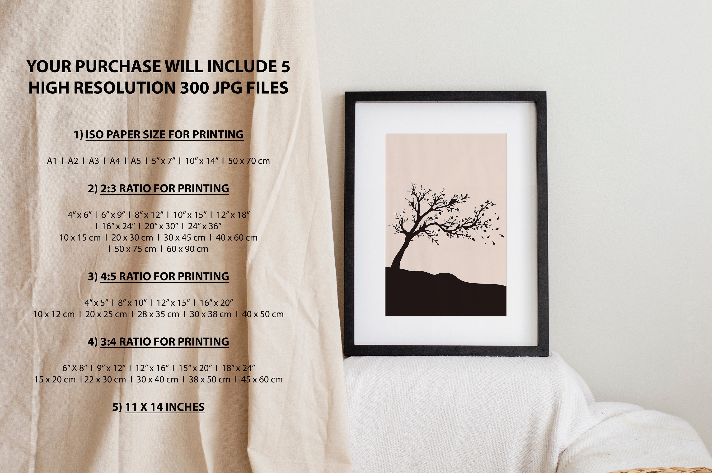 Black Fall Tree Art, Minimalist Line Drawing Wall Decor, Black Wall Art ...