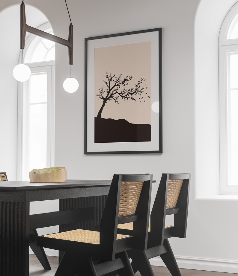 Black Fall Tree Art, Minimalist Line Drawing Wall Decor, Black Wall Art ...