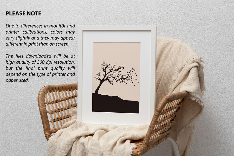 Black Fall Tree Art, Minimalist Line Drawing Wall Decor, Black Wall Art ...