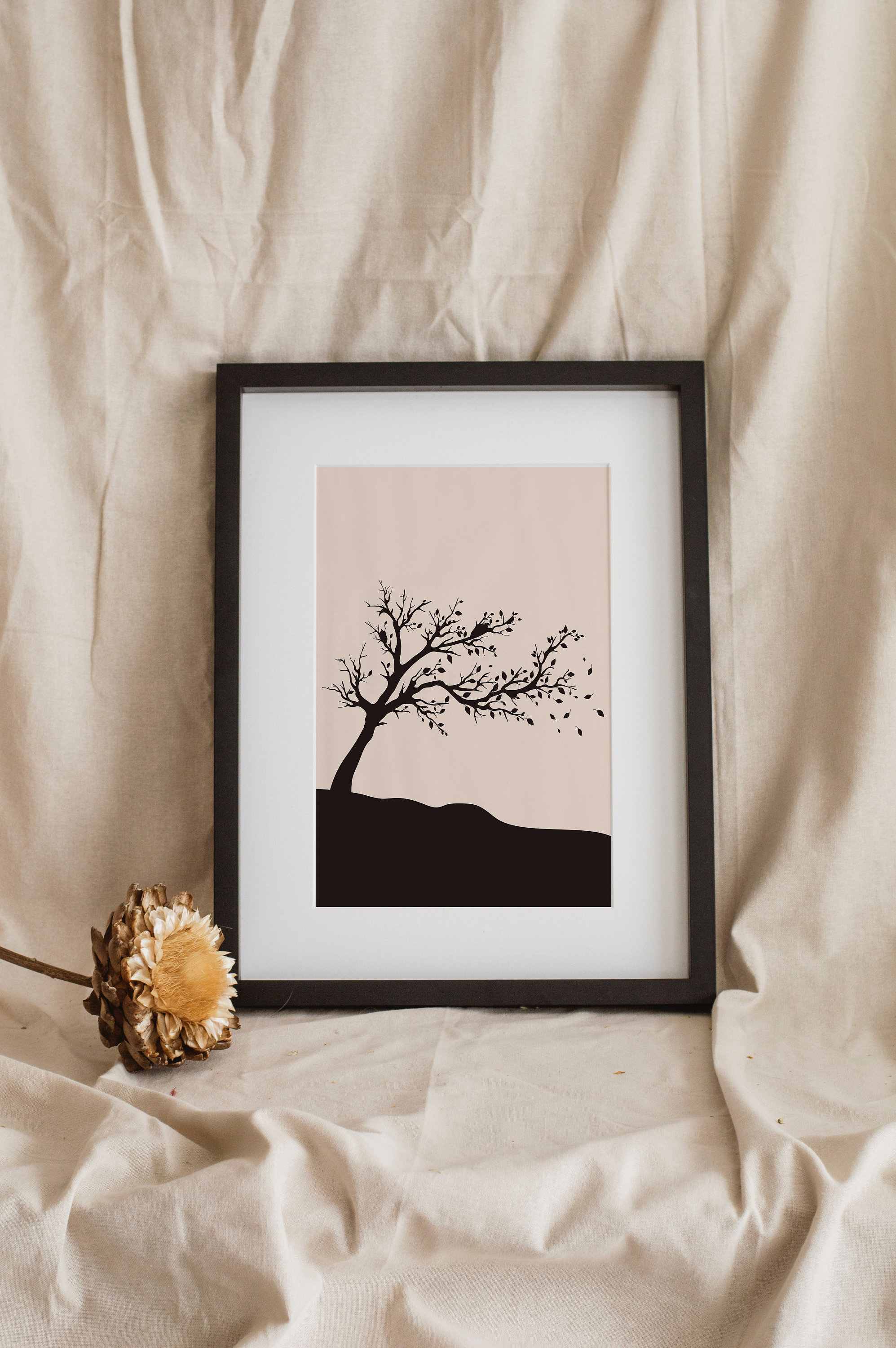 Black Fall Tree Art, Minimalist Line Drawing Wall Decor, Black Wall Art ...