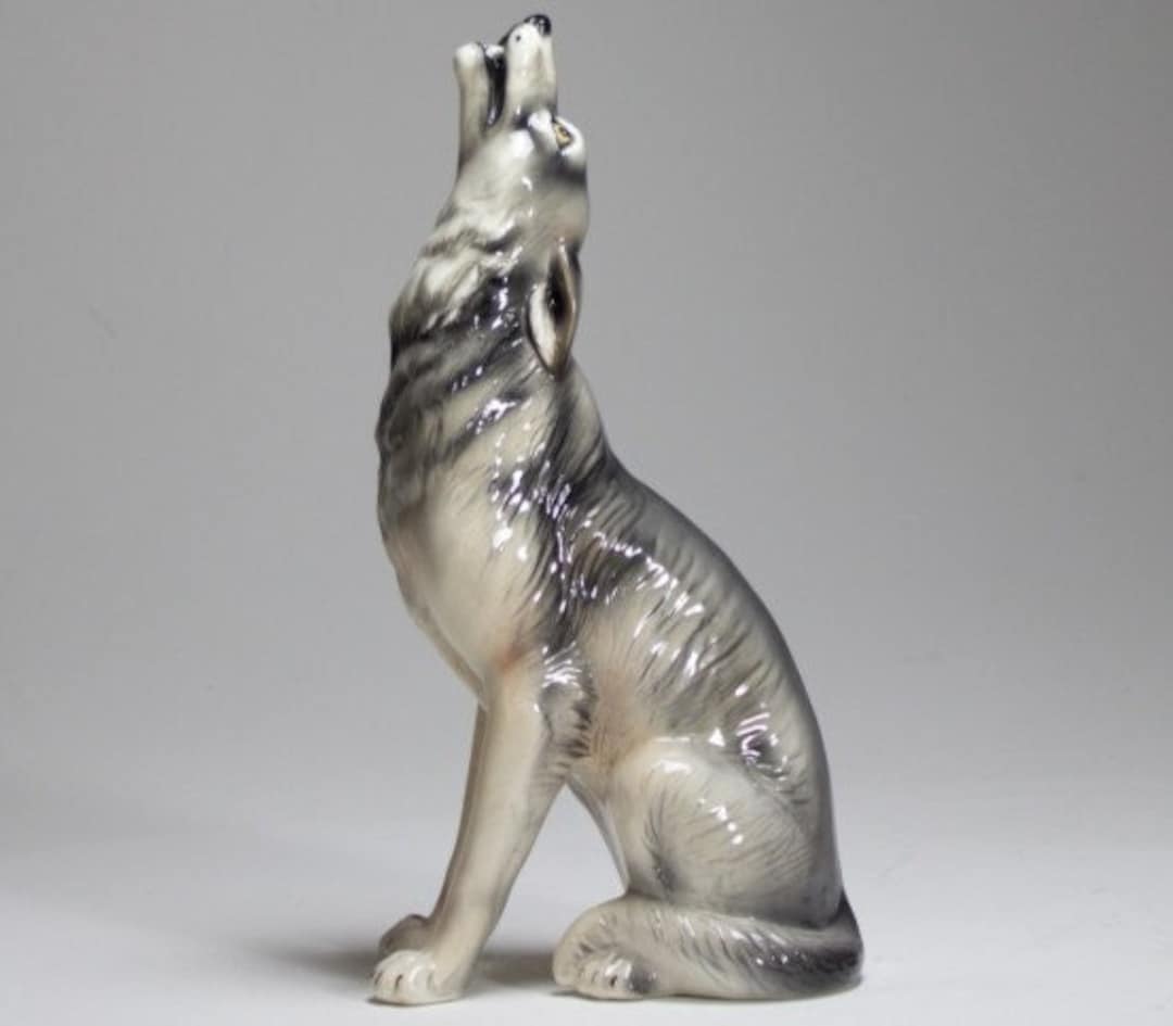 The Wolf Ceramic Figure Sitting 33cmx18cm New - Etsy