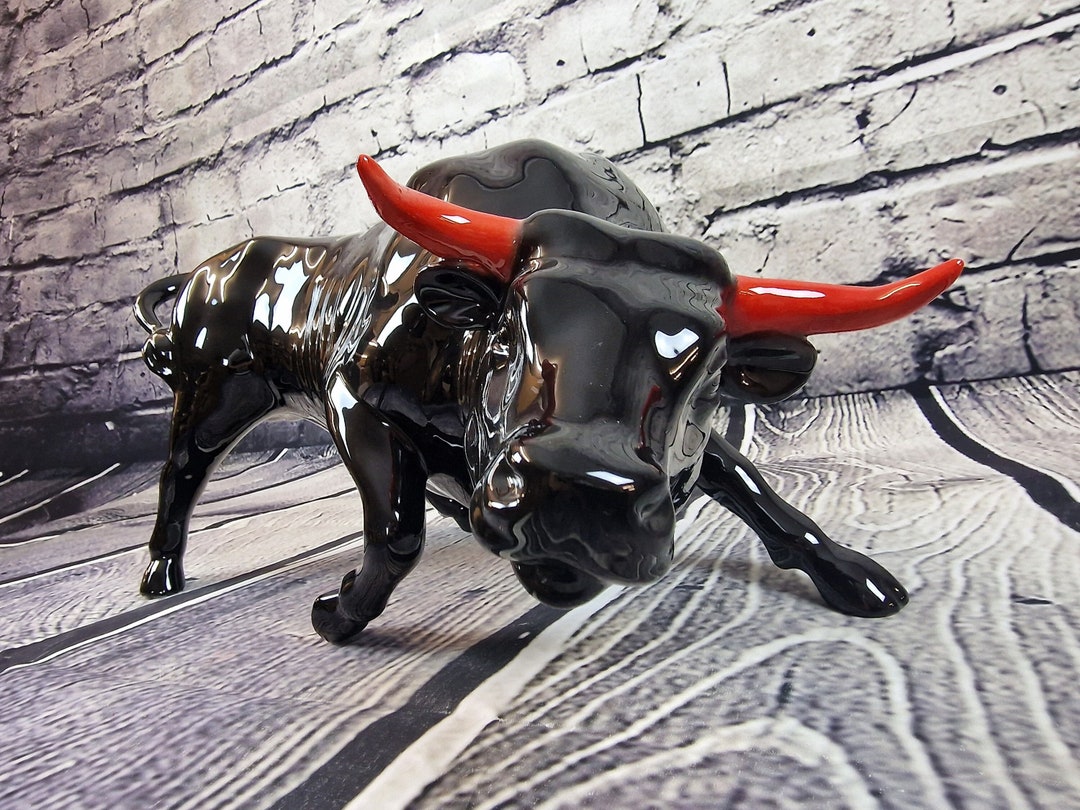 The Bull Artistic Ceramic Figure Approx. 50x25x22 Cm NEW Red Horns - Etsy